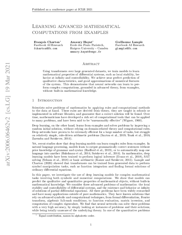 (PDF) Learning advanced mathematical computations from examples