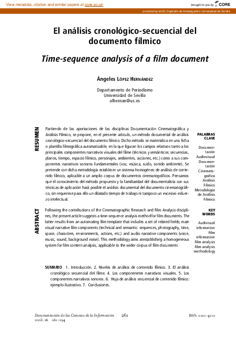 (PDF) Time-sequence analysis of a film document