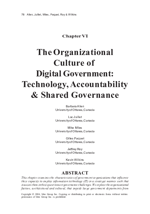 (PDF) The Organizatonal Culture of Digital Government