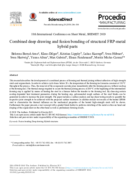 (PDF) Combined deep drawing and fusion bonding of structural FRP-metal ...