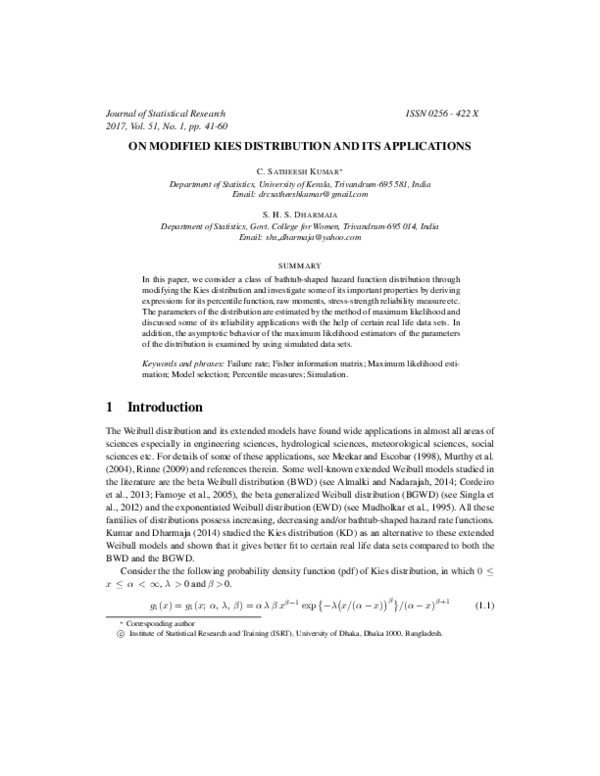 (PDF) On modified Kies distribution and its applications