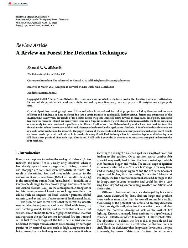 (PDF) A Review on Forest Fire Detection Techniques