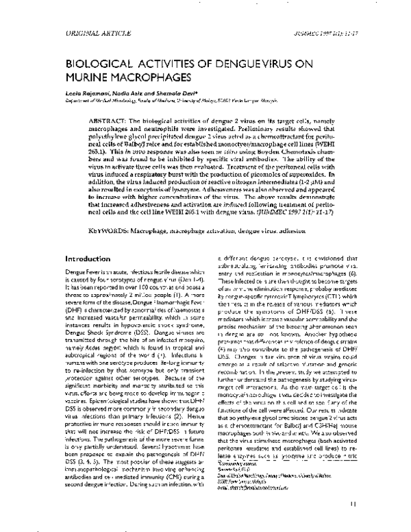 (PDF) Biological Activities of Dengue Virus on Murine Macrophages