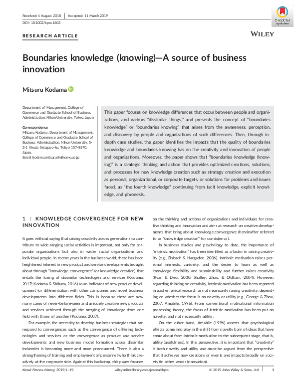 (PDF) Boundaries knowledge (knowing)—A source of business innovation