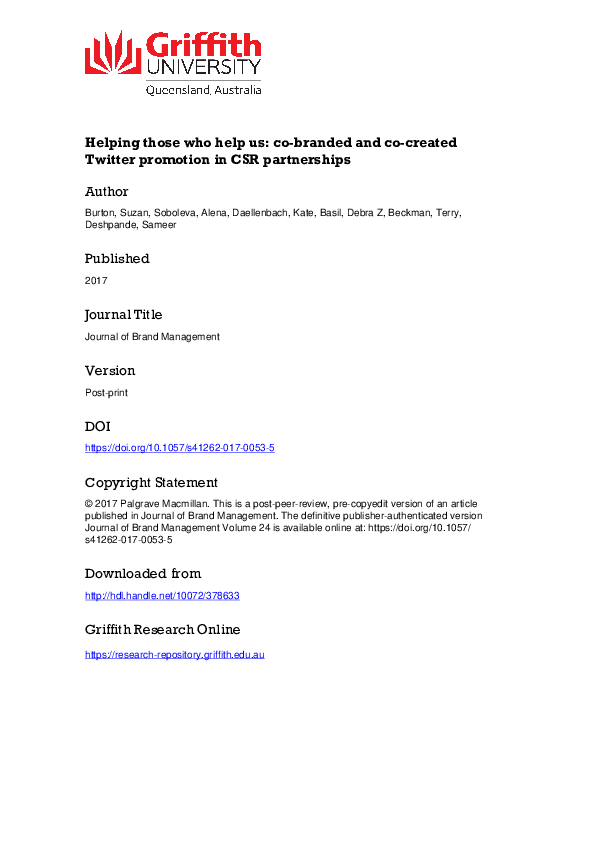 (PDF) Helping those who help us: co-branded and co-created Twitter ...