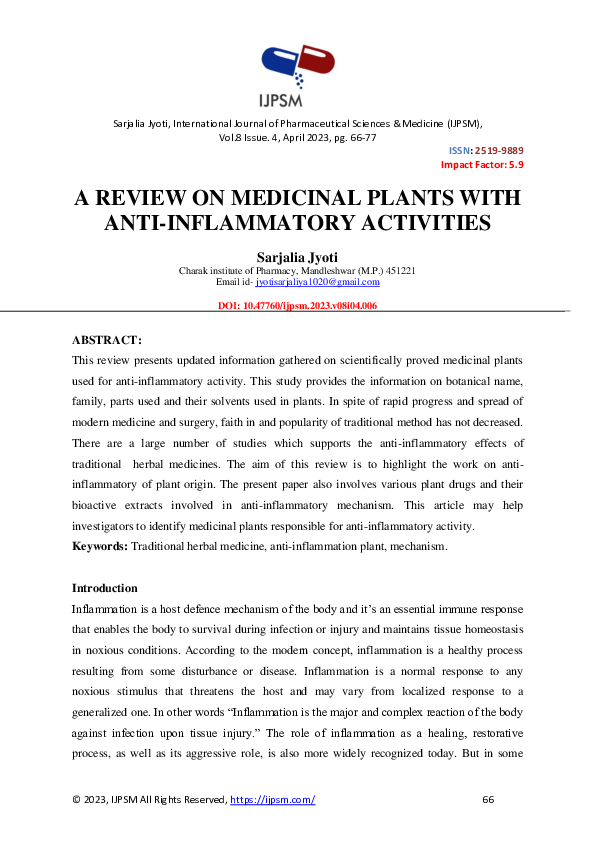 (PDF) A REVIEW ON MEDICINAL PLANTS WITH ANTI-INFLAMMATORY ACTIVITIES