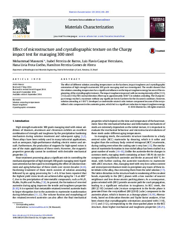 Pdf Effect Of Microstructure And Crystallographic Texture On The Charpy Impact Test For