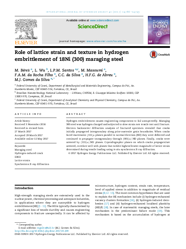 Pdf Role Of Lattice Strain And Texture In Hydrogen Embrittlement Of