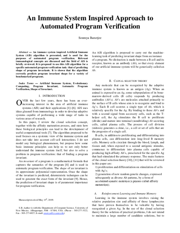 (PDF) An Immune System Inspired Approach to Automated Program Verification
