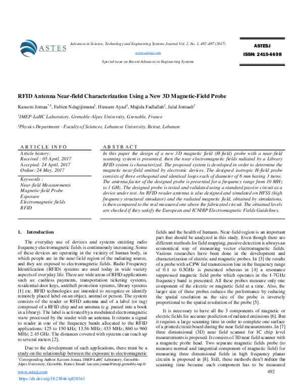 Pdf Rfid Antenna Near Field Characterization Using A New 3d Magnetic