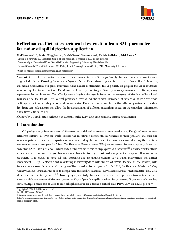 (PDF) Reflection-coefficient experimental extraction from S21- parameter for radar oil-spill ...