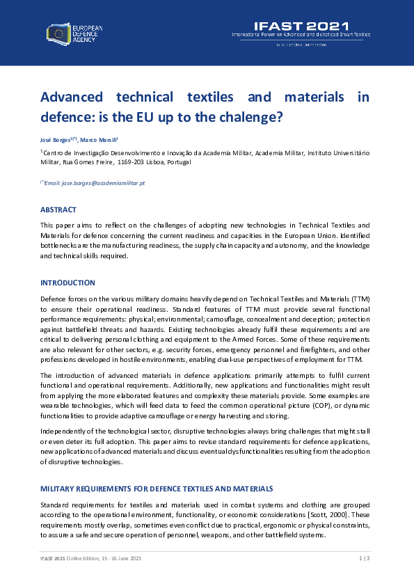 (PDF) Advanced technical textiles and materials in defence: is the EU ...