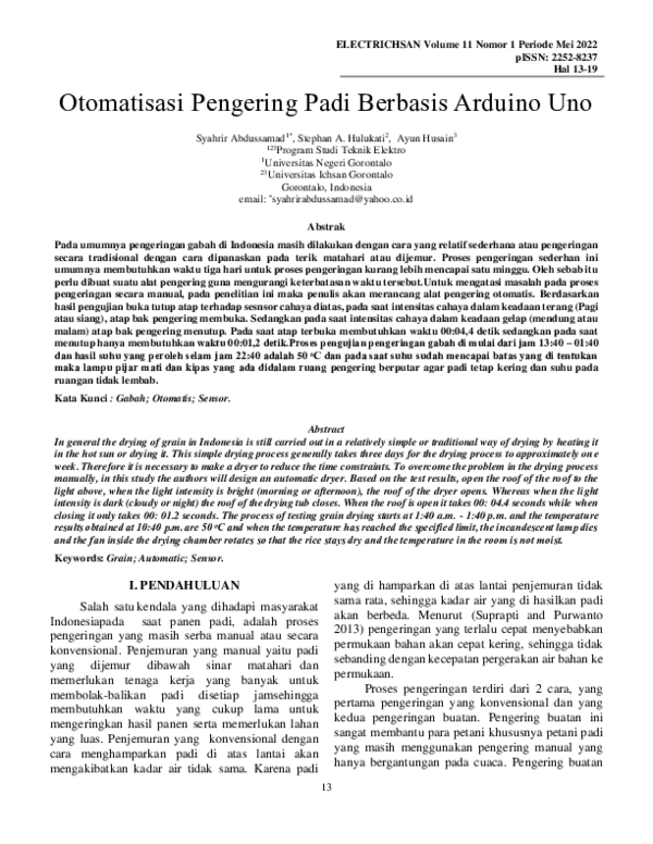 Pdf Otomatisasi Pengering Padi Berbasis Arduino Uno