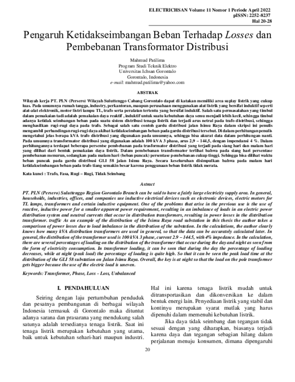 (PDF) Pengaruh Ketidakseimbangan Beban Terhadap Losses dan Pembebanan ... (PDF) Pengaruh Ketidakseimbangan Beban Terhadap Losses dan Pembebanan ...