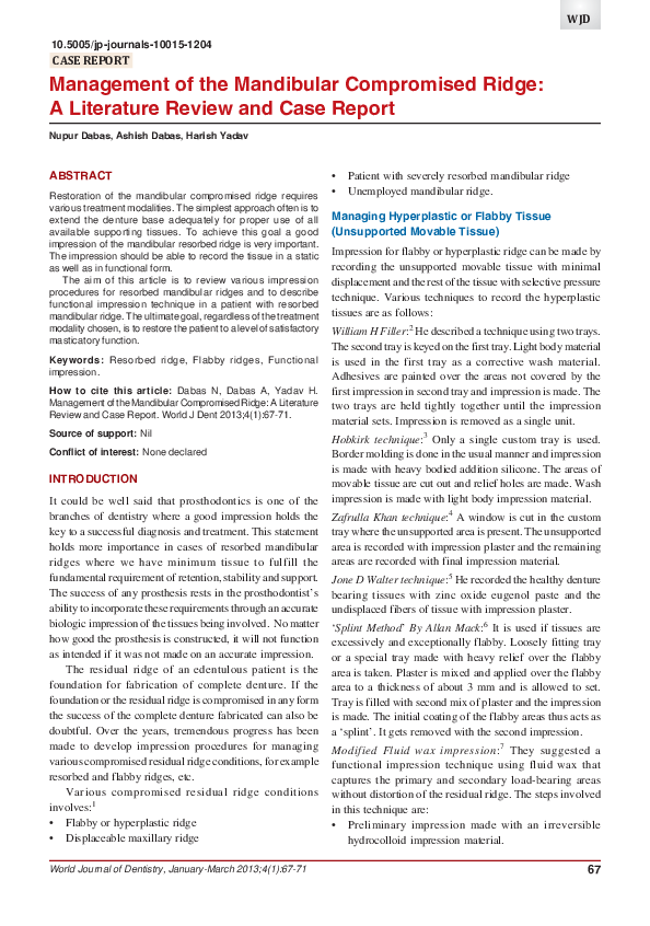 (PDF) Management of the Mandibular Compromised Ridge: A Literature ...
