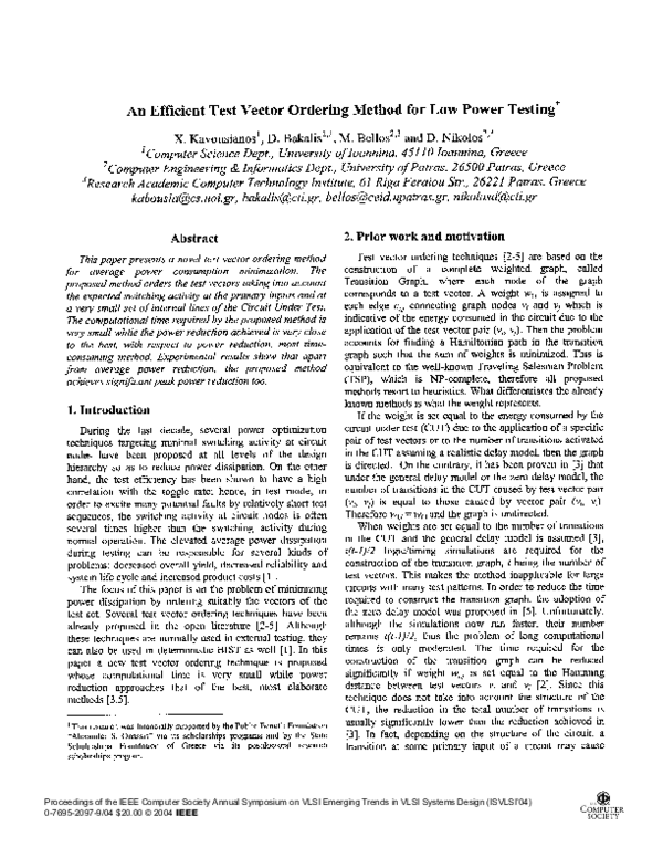 Pdf An Efficient Test Vector Ordering Method For Low Power Testing
