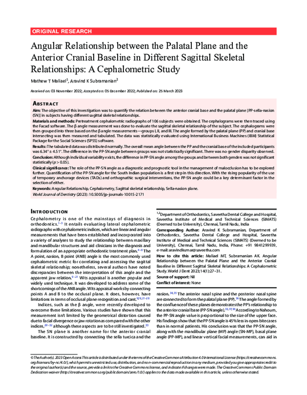 (PDF) Angular Relationship between the Palatal Plane and the Anterior ...