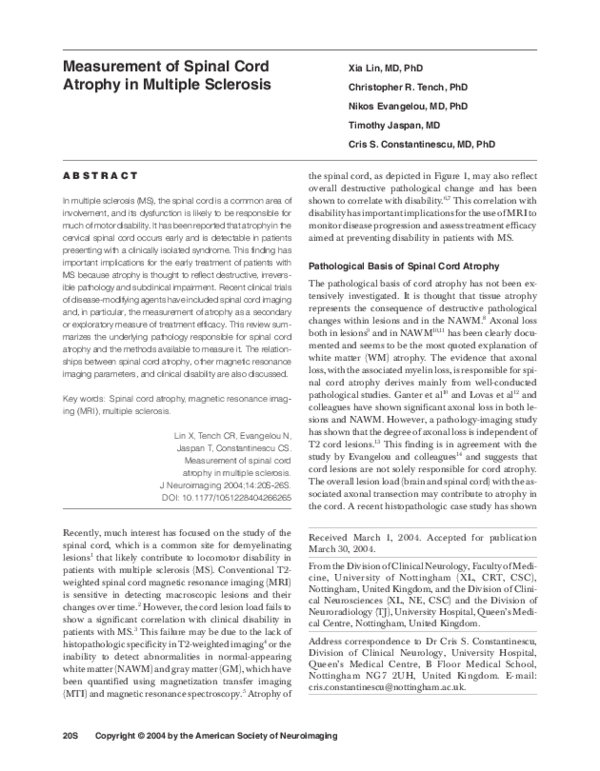 (PDF) Measurement of Spinal Cord Atrophy in Multiple Sclerosis