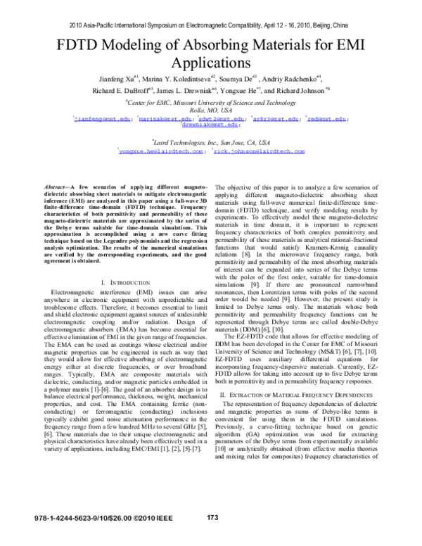 (PDF) FDTD modeling of absorbing materials for EMI applications