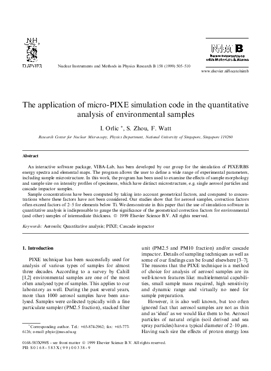 (PDF) The application of micro-PIXE simulation code in the quantitative analysis of ...