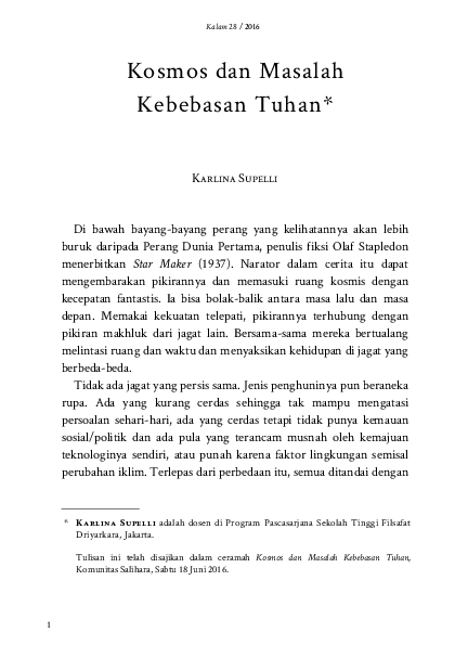 (PDF) Kosmos dan kebebasan Tuhan Karlina supelli