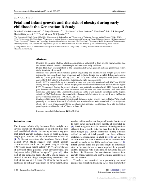 (PDF) Fetal and infant growth and the risk of obesity during early ...