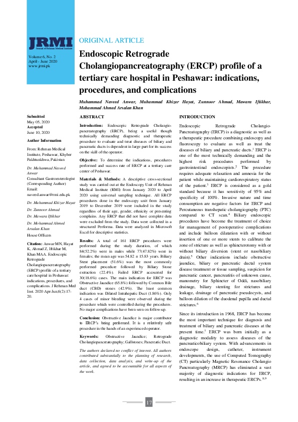 (PDF) Endoscopic Retrograde Cholangiopancreatography (ERCP) profile of ...