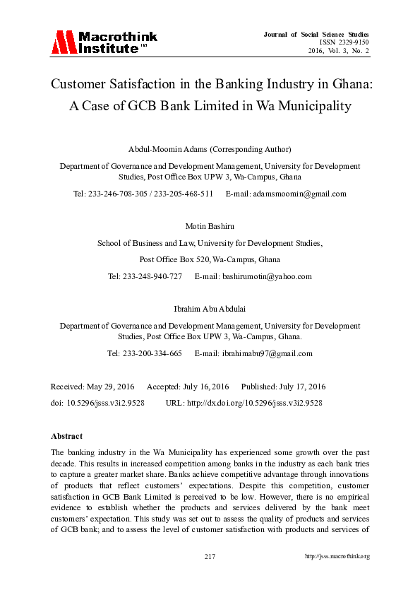 (PDF) Customer Satisfaction in the Banking Industry in Ghana: A Case of ...