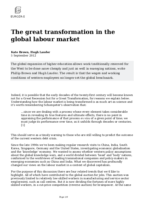 (PDF) The great transformation in the global labour market