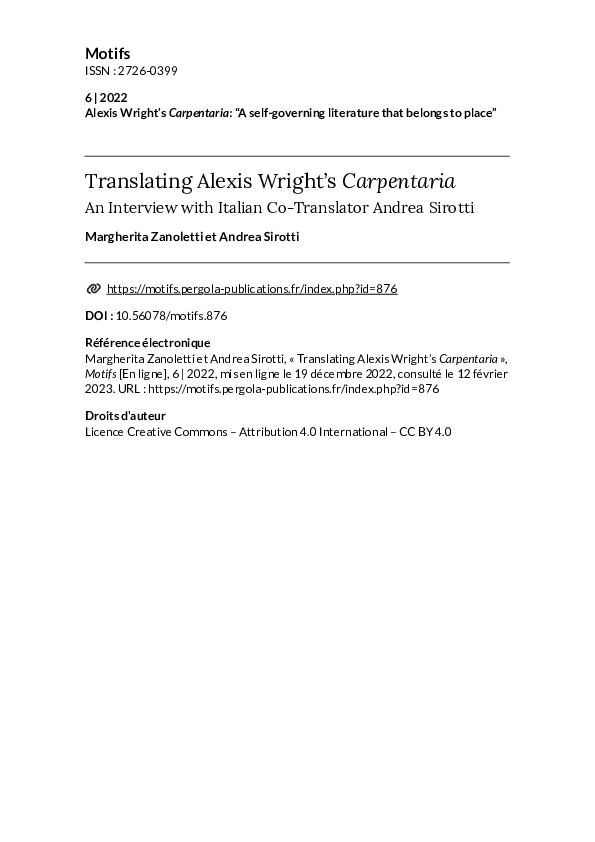 (PDF) Translating Alexis Wright’s Carpentaria