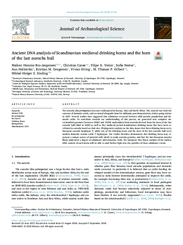 (PDF) Ancient DNA analysis of Scandinavian medieval drinking horns and ...