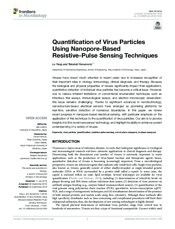 (PDF) Quantification of Virus Particles Using Nanopore-Based Resistive-Pulse Sensing Techniques