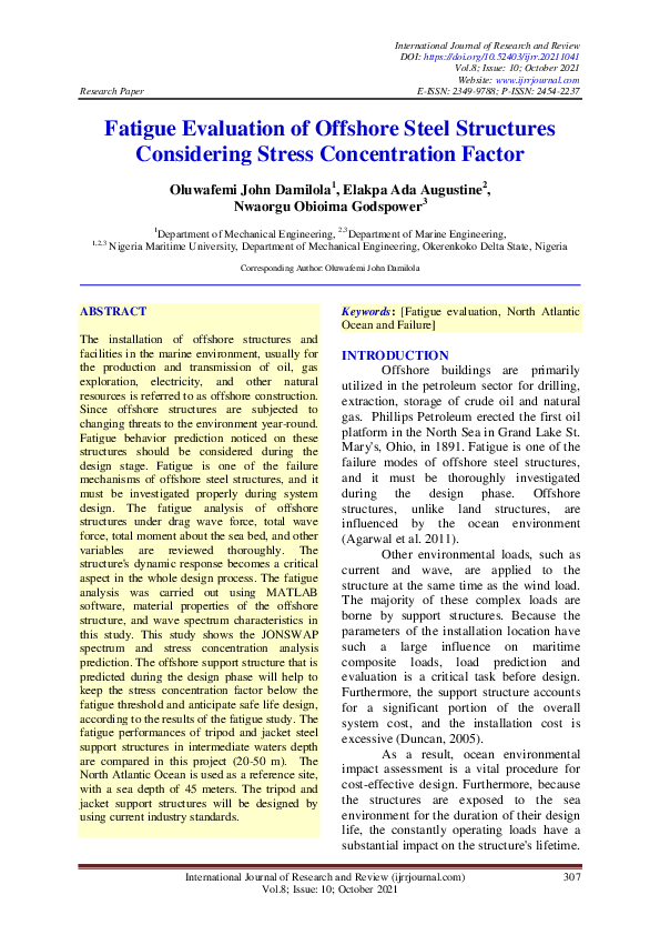 (PDF) Fatigue Evaluation of Offshore Steel Structures Considering ...