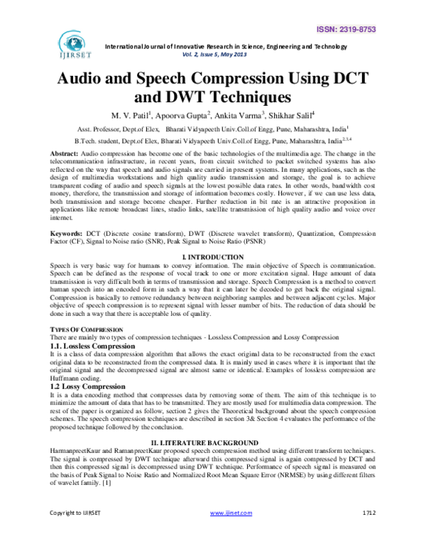 (PDF) Audio and Speech Compression Using DCTand DWT Techniques