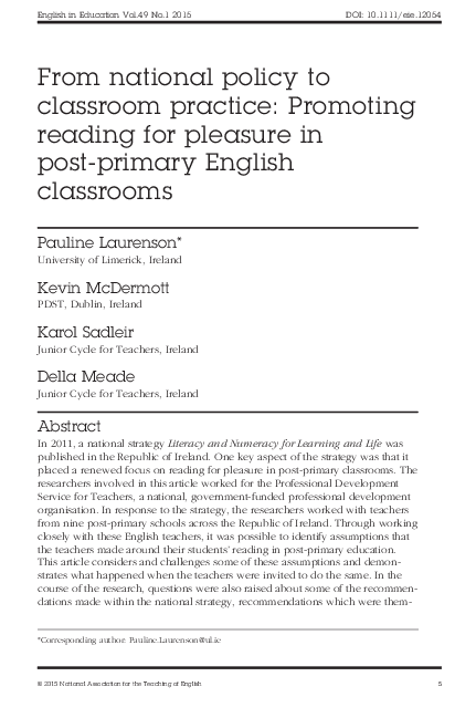(PDF) From national policy to classroom practice: Promoting reading for ...