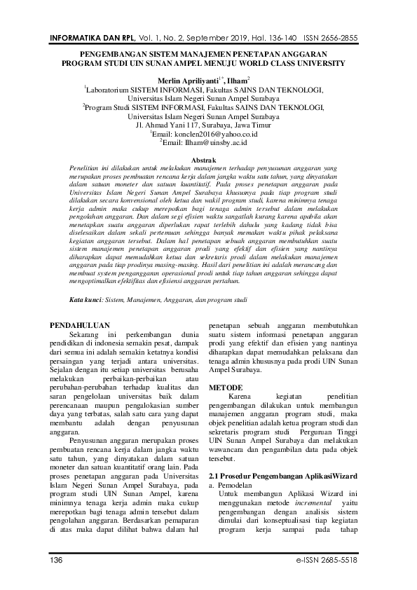 (PDF) Pengembangan Sistem Manajemen Penetapan Anggaran Program Studi Uin Sunan Ampel Menuju ...