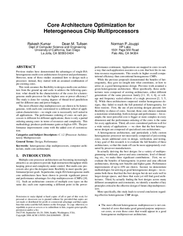 (PDF) Core architecture optimization for heterogeneous chip multiprocessors