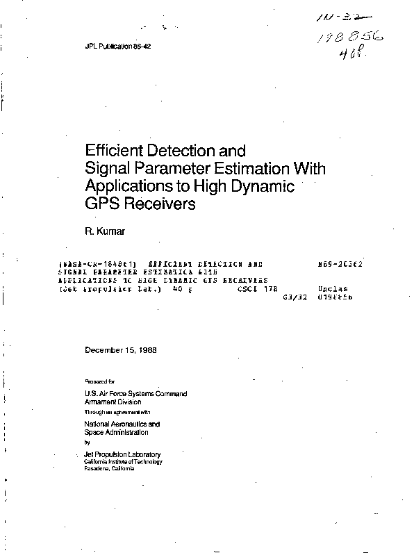 Pdf Efficient Detection And Signal Parameter Estimation With Applications To High Dynamic Gps