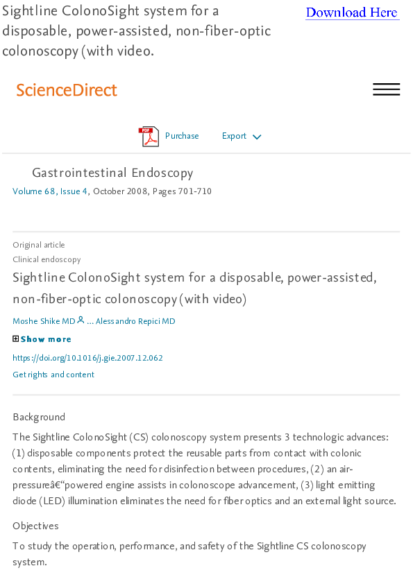 (PDF) Sightline ColonoSight system for a disposable, power-assisted ...