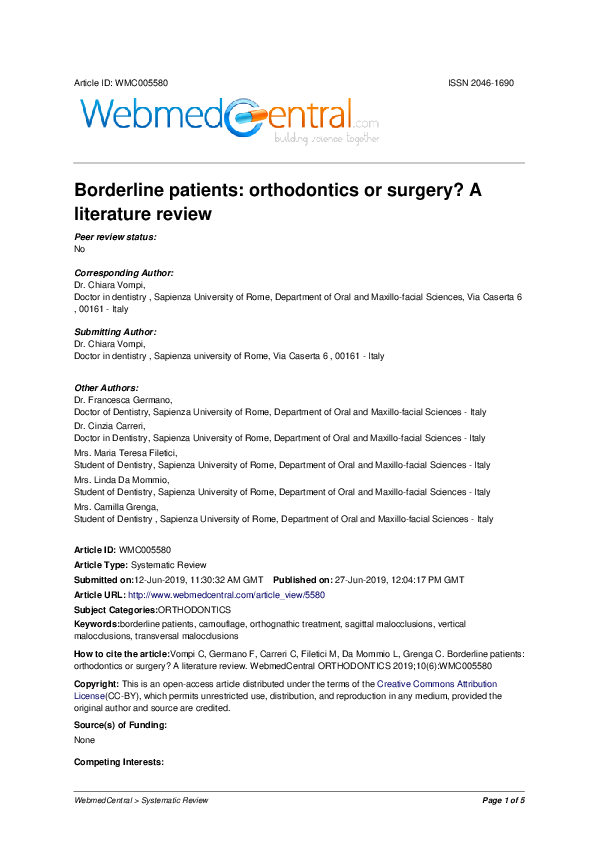 (PDF) Borderline Patients: Orthodontics Or Surgery? A Literature Review