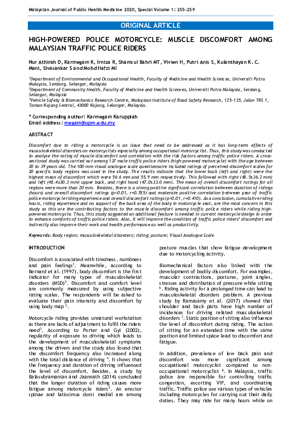 (PDF) High-Powered Police Motorcycle: Muscle Discomfort Among Malaysian ...