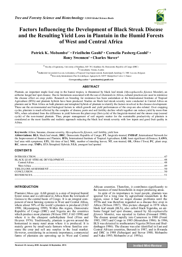 (PDF) Factors influencing the development of black streak disease and ...