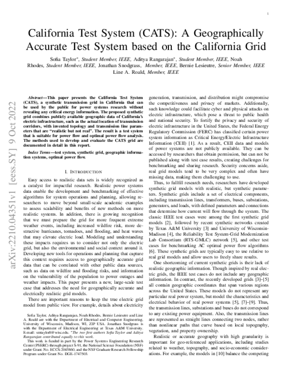 (PDF) California Test System (CATS): A Geographically Accurate Test ...