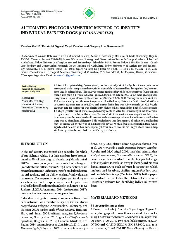 (PDF) Automated photogrammetric method to identify individual painted dogs (Lycaon pictus)