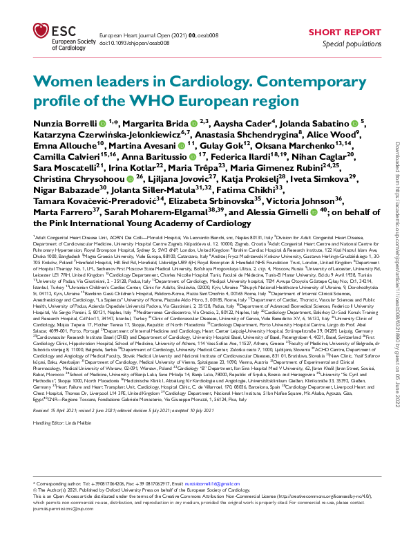 (PDF) Women leaders in Cardiology. Contemporary profile of the WHO ...