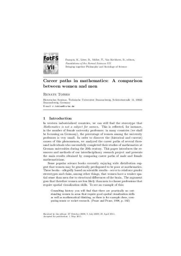(PDF) Career paths in mathematics: a comparison between women and men (PDF) Career paths in mathematics: a comparison between women and men