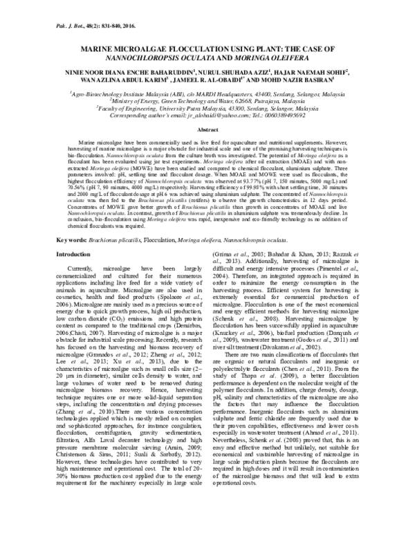 (PDF) Marine Microalgae Flocculation Using Plant: The Case of Nannochloropsis Oculata and ...