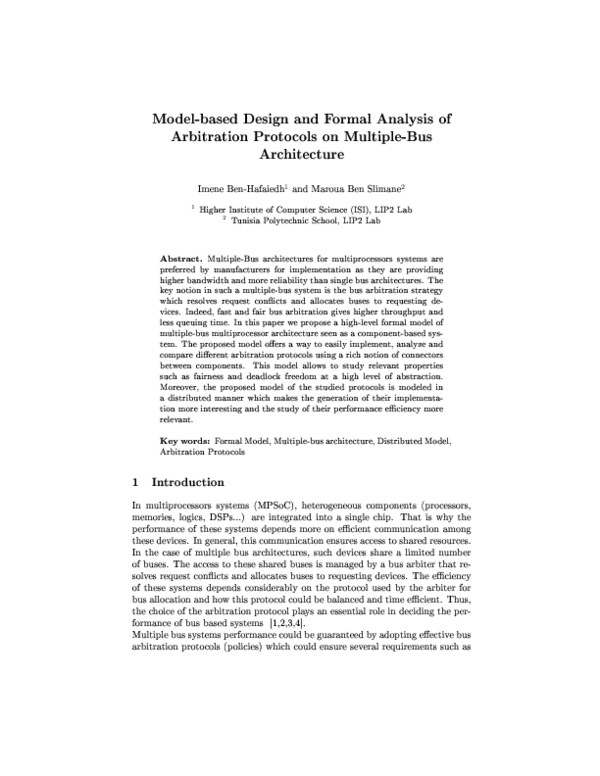 (PDF) Model-based Design and Formal Analysis of Arbitration Protocols on Multiple-Bus Architecture