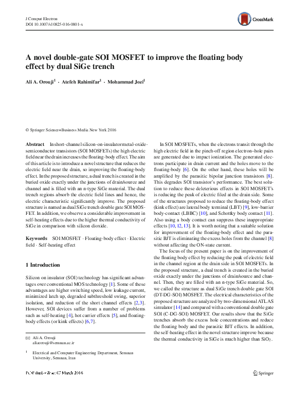 (PDF) A novel double-gate SOI MOSFET to improve the floating body ...