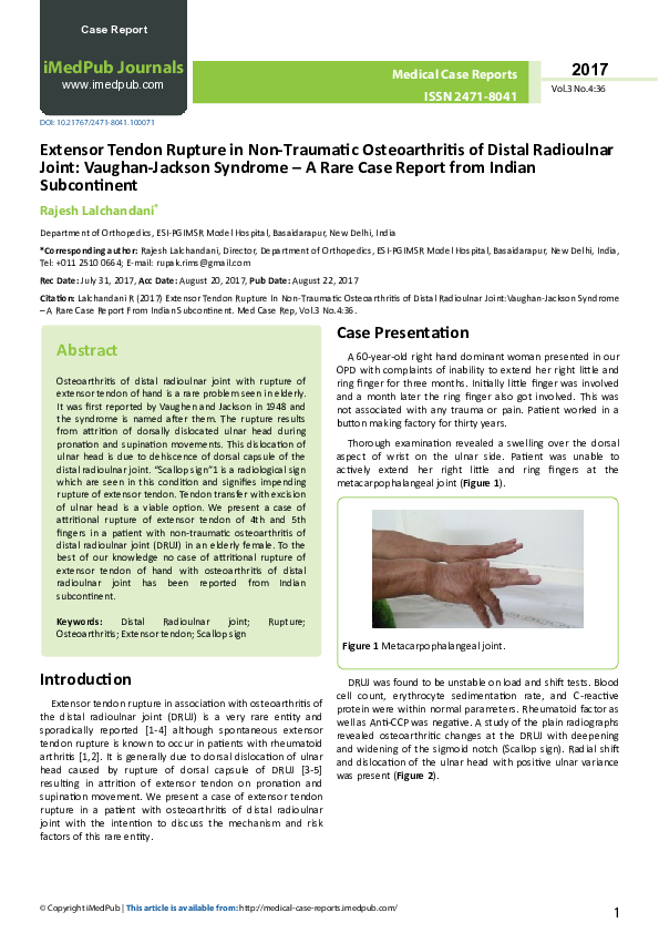 (PDF) Extensor Tendon Rupture in Non-Traumatic Osteoarthritis of Distal ...